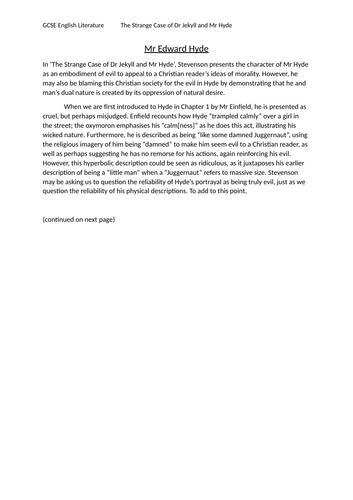 GCSE FULL MARKS, MR HYDE J&H ESSAY | Teaching Resources