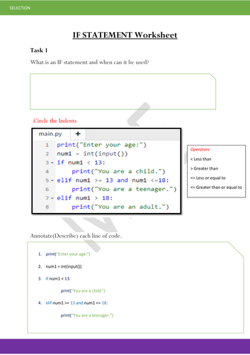 IF statements for beginners worksheet | Teaching Resources
