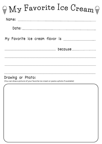 Printable my favorite ice cream worksheet for kindergarten | Teaching ...