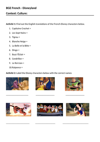 Disneyland Paris - S2 French | Teaching Resources