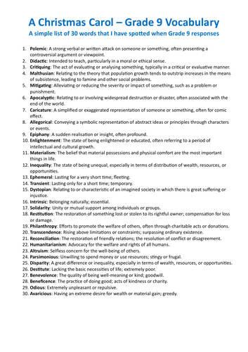 A Christmas Carol Grade 9 Vocabulary | Teaching Resources