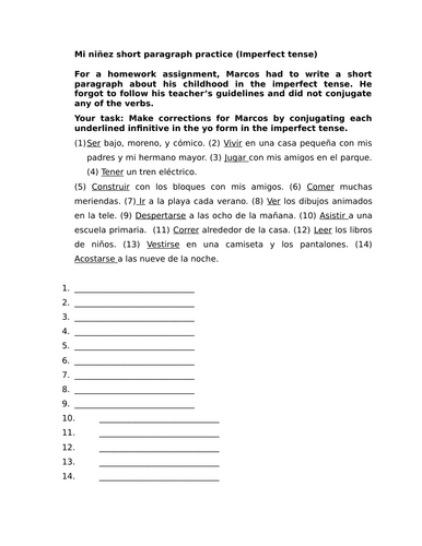 Mi niñez short paragraph practice (Imperfect tense) | Teaching Resources