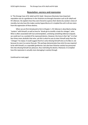 GCSE FULL MARKS, REPUTATION AND SECRECY IN J&H ESSAY | Teaching Resources