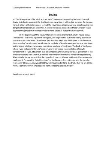 GCSE FULL MARKS, SETTING IN J&H ESSAY | Teaching Resources