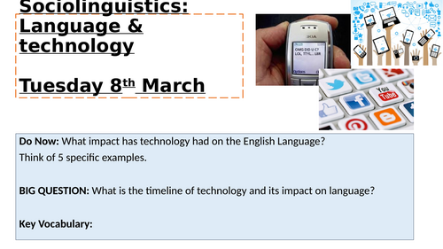 A Level English Language Sociolinguistics Technology Lesson & Workbook ...