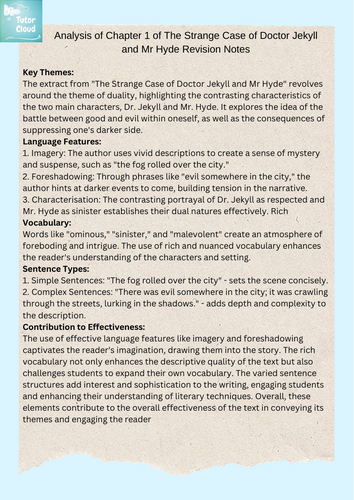 Analysis of Extract from Chapter 1 of The Strange Case of Doctor Jekyll ...