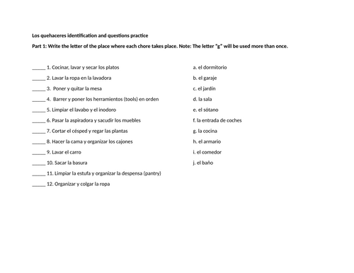 Los quehaceres identification and questions practice | Teaching Resources