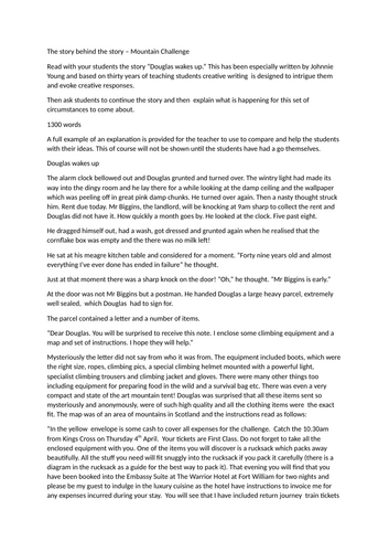 THE STORY BEHIND THE STORY - MOUNTAIN CHALLENGE | Teaching Resources