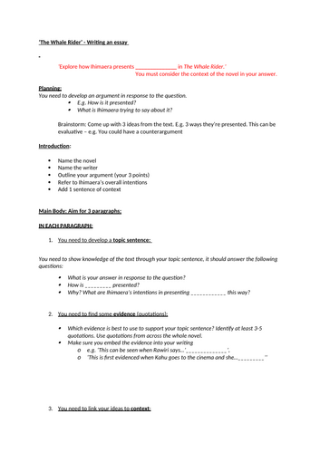 Writing a 'The Whale Rider' essay - worksheet | Teaching Resources