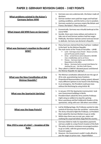 Germany Revision Cards | Teaching Resources