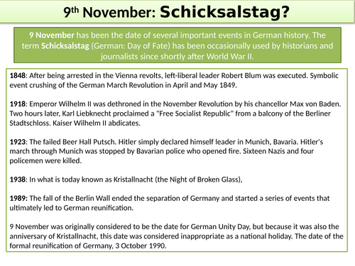 9th November: Schicksalstag. German History | Teaching Resources