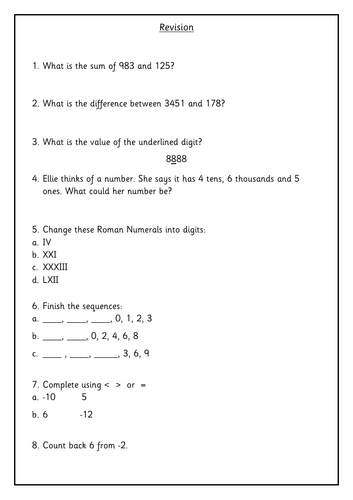 Year 4 Maths revision | Teaching Resources