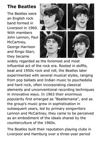 The Beatles Overview Handout | Teaching Resources