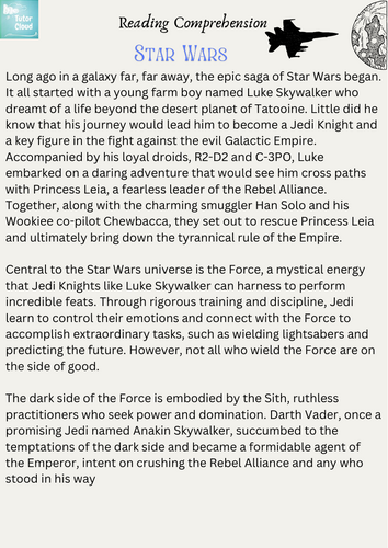 Star Wars Reading Comprehension Worksheet | Teaching Resources