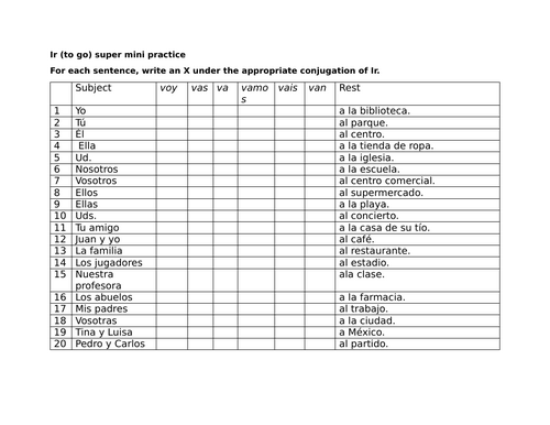 Ir (to go) super mini practice | Teaching Resources