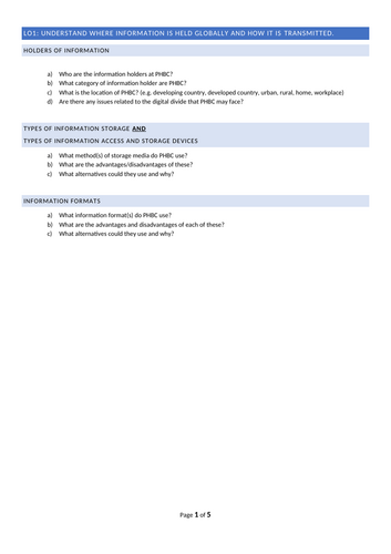 Unit 2 Global Information PHBC QUESTIONS | Teaching Resources