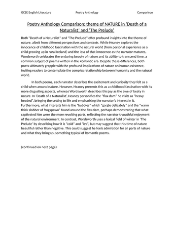 GCSE FULL MARKS, EDUQUAS NATURE POETRY COMPARISON | Teaching Resources