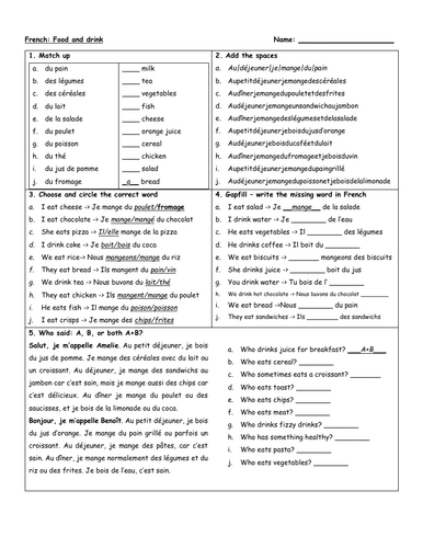 French food and drink revision worksheet | Teaching Resources