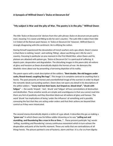GCSE ENGLISH LITERATURE poetry analysis "Dulce et Decorum est ...