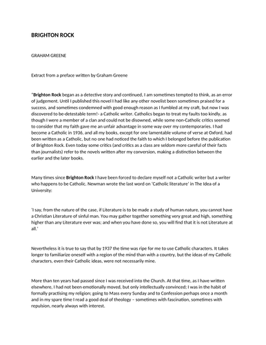 A LEVEL ENGLISH revision notes "Brighton Rock" | Teaching Resources
