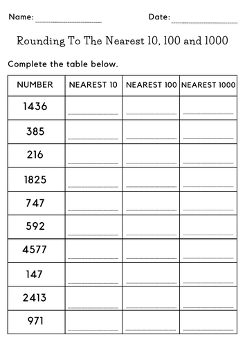 Rounding to the nearest 10 100 and 1 000 worksheet worksheet with ...