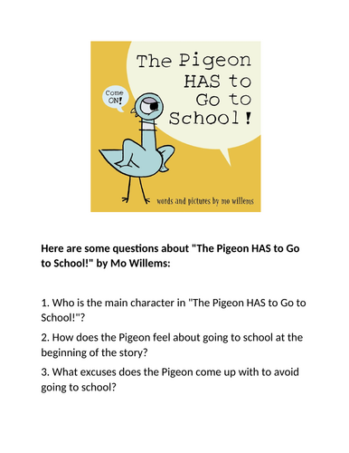 The Pigeon Has To Go To School - Questions about the book | Teaching ...