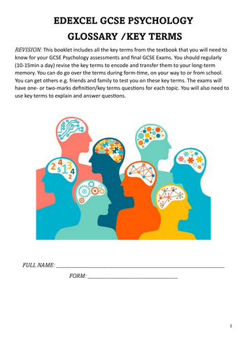 ALL Edexcel GCSE Psychology Glossary and Terms | Teaching Resources