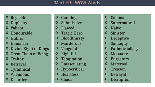 'Macbeth' WOW Words | Teaching Resources