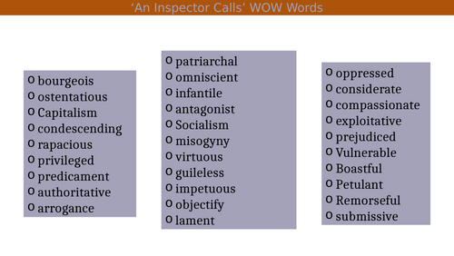 'An Inspector Calls' WOW Words | Teaching Resources