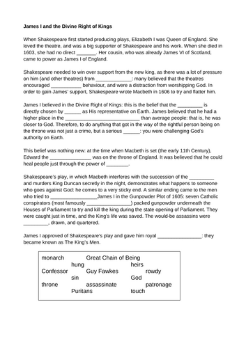 Macbeth context cloze activities | Teaching Resources