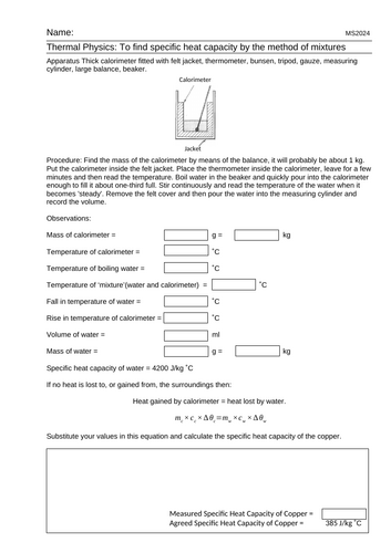 Experiment: To find the specific heat capacity my the method of ...