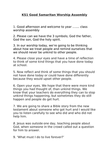 KS1 Good Samaritan Worship Assembly | Teaching Resources