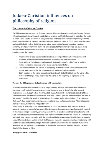 Judaeo-Christian influences on philosophy of religion notes | Teaching ...