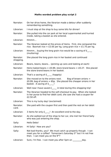 Maths worded problem play scripts - KS2 | Teaching Resources