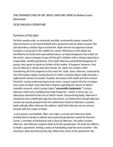 GCSE English Literature revision "The Strange case of Dr. Jekyll and Mr ...