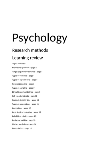 psychology research methods - review | Teaching Resources