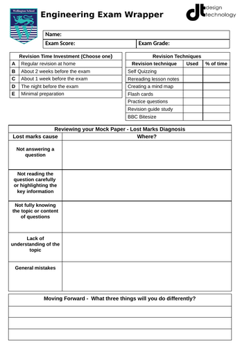 D&T Exam Wrapper | Teaching Resources