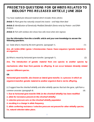 PREDICTED QUESTIONS FOR PRE-RELEASED SCIENTIFIC ARTICLE UNIT 5 WBI15 ...