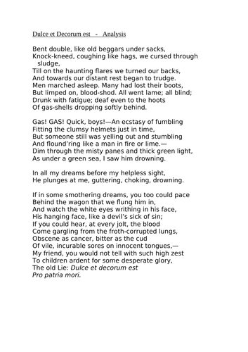 "Dulce et Decorum est" Wilfred Owen; GCSE poetry analysis | Teaching ...