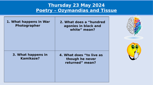 AQA Poetry - Ozymandias and Tissue Comparison | Teaching Resources