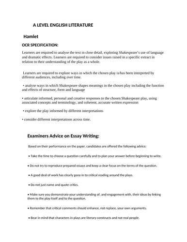 A Level English Literature: essay questions A Level English Literature: essay questions