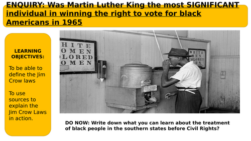 KEY STAGE 3 CIVIL RIGHTS UNIT OF WORK. LESSON 2 THE JIM CROW LAWS ...