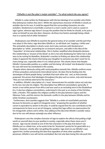 Grade A Othello Outsider Essay | Teaching Resources
