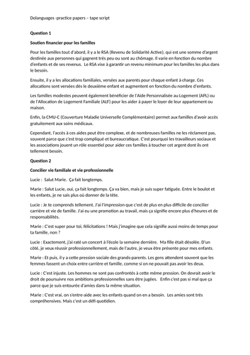 EDEXCEL A level French practice paper one La famille | Teaching Resources