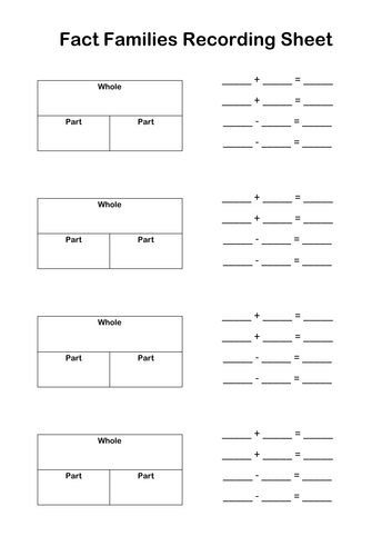 Add and Subtract Fact Family Recording Sheet | Teaching Resources