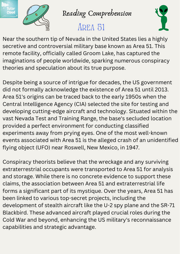 Area 51 - Reading Comprehension | Teaching Resources
