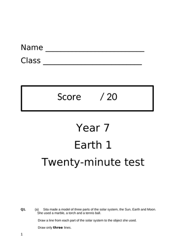 Year 7 AQA science 20 minute tests | Teaching Resources