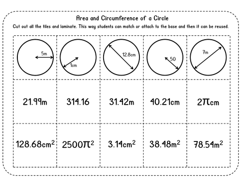 Circles - Area and Circumference Card Sort | Teaching Resources