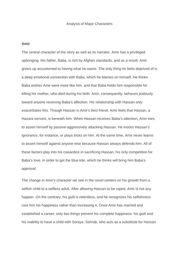 An analysis of major characters in 'The Kite Runner' | Teaching Resources