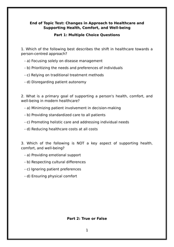 T level health A9 end of topic tests and worksheets | Teaching Resources